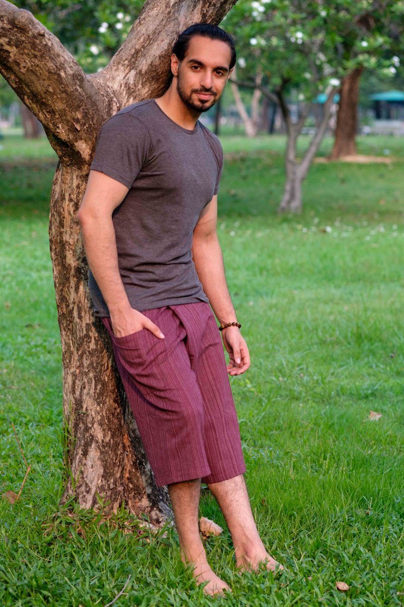 Men's Burgundy Red Fisherman Cotton Wrap Shorts | Hippie-Pants.com ...