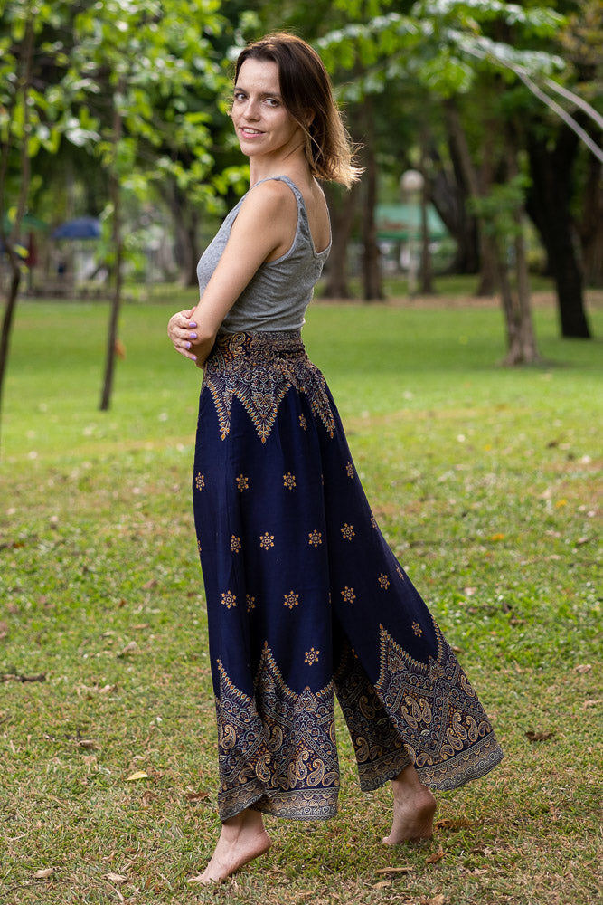 Navy Blue Wide-Leg Star-Patterned Palazzo Pants | Hippie-Pants.com ...