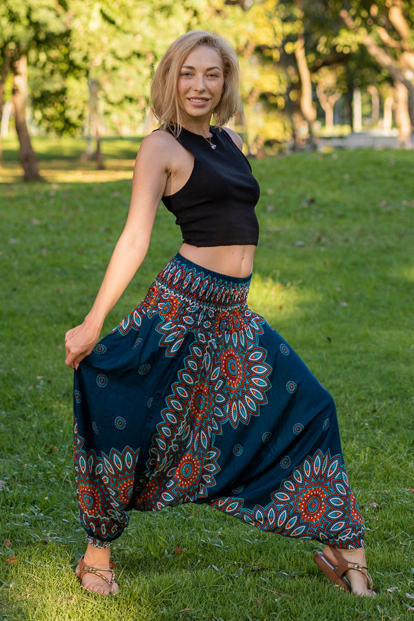 Teal Bamboo Rayon Lotus Harem Pants | Hippie-Pants.com – Hippie Pants