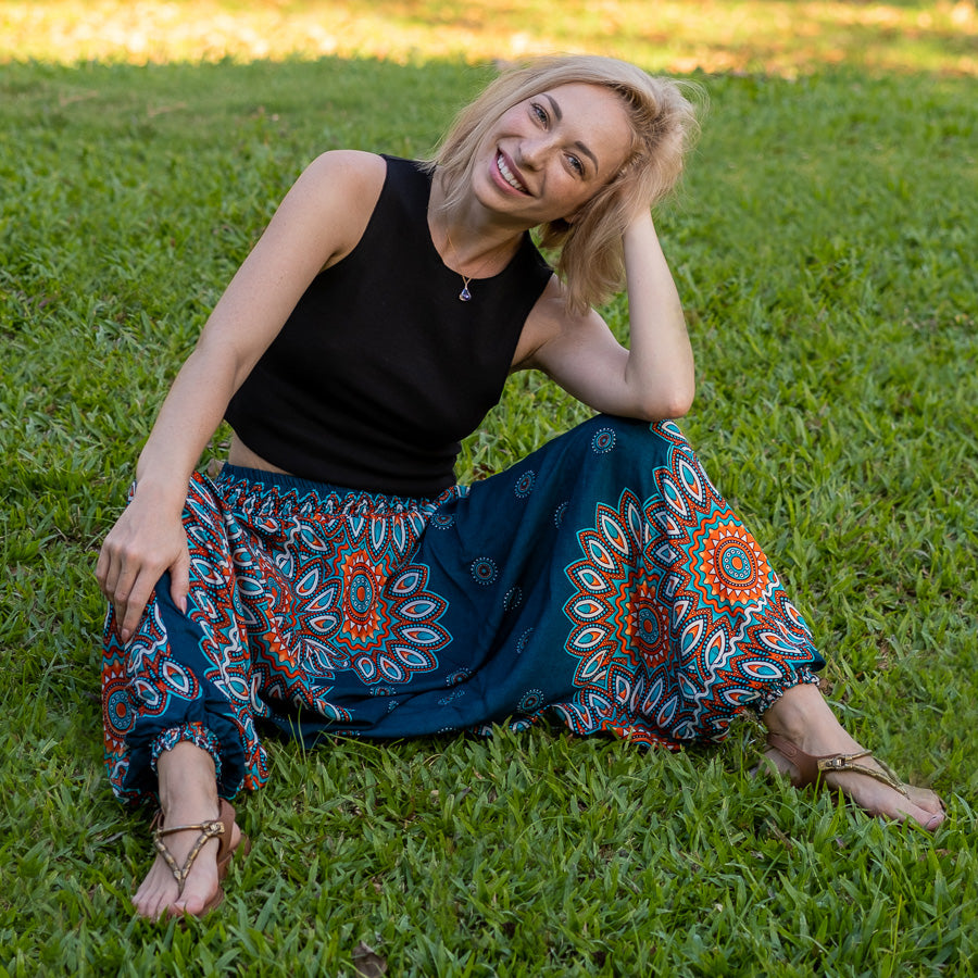 Teal Bamboo Rayon Lotus Harem Pants | Hippie-Pants.com – Hippie Pants